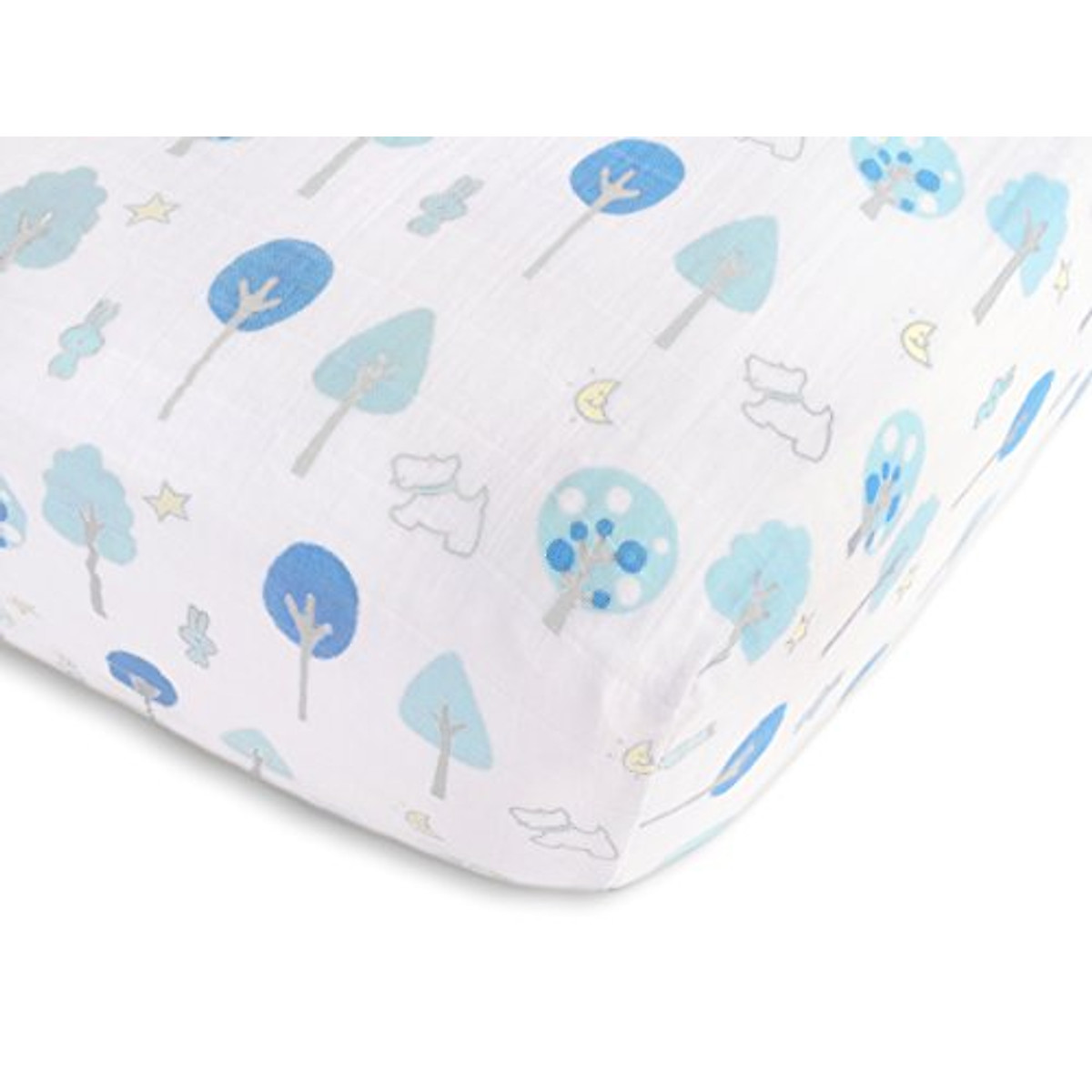 SwaddleDesigns Softest Cotton Muslin Fitted Crib Sheet/Toddler Sheet for Baby Boy & Girl, Blue Forest