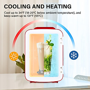 YSSOA 4L Mini Fridge with 12V DC and 110V AC Cords, 6 Can Portable Cooler & Warmer Compact Refrigerators for Food, Drinks, SkinCare, Office Desk, Red