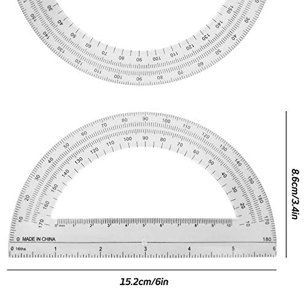 Set of 4, Clear Measuring Tools, DaKuan Plastic Straight Ruler (12 Inches and 6 Inches) and Protractor 180 Degree (4 Inch and 6 Inch)