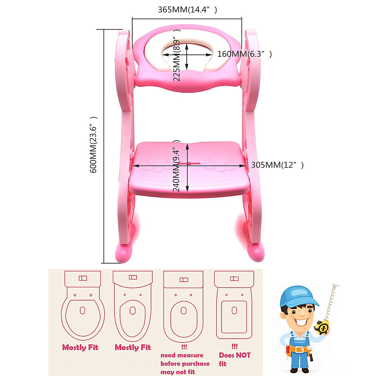 HTTMT- Pink Dear Kids Potty Training Seat w/Step Ladder Toilet Chair for Child Toddler [P/N: ET-BABY001-PINK]