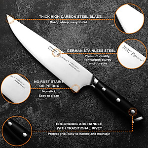 ROMANTICIST Knife Set 16-Piece Kitchen Knife Set,German Stainless Steel Sturdy Durable Kitchen Knives, Razor Sharp,Knife Set with Block,Cutting Board and Knife Sharpner Black Knife Set