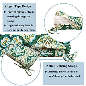 FUNHOME Outdoor Bench Cushion Water-Repellent, 48 x 18 Inch Bench Cushions for Outdoor Furniture, Settee Cushions with Handle and Straps, Patio Couch Cushion 1 Pack, Green Medal