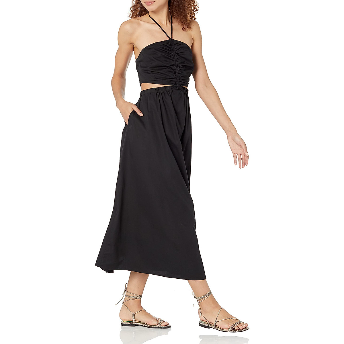 The Drop Women's Brinda Cotton Cutout Halter Maxi Dress, Black, L