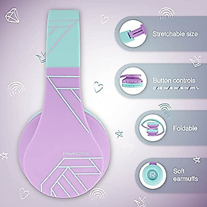 PowerLocus Bluetooth Headphones for Kids, Wireless Foldable Headphones Over Ear, Headphone with Microphone, 85DB Volume Limit, Wireless and Wired Headset with Micro SD, FM for Cellphones, Tablets, PC