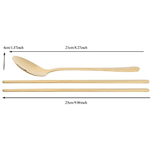 QANYEGN 304 Stainless Steel Spoon and Chopsticks, Flat Long Handle Chopsticks and Spoon Set with Gift Box, Korean Tableware Set for Home Kitchen, Restaurant(Gold)