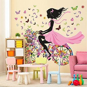 DEKOSH Girl Wall Decals for Kids Room | Wall Art Stickers with Butterflies and Flowers for Girls Bedroom Decor | Peel and Stick Girls Room Decorations for Nursery or Playroom