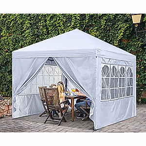 ABCCANOPY 10X10 Pop Up Canopy Tent Enclosed Instant Canopy Shelter with Zipped Side Wall Church Window, Bonus 4 Weights Bags (White)