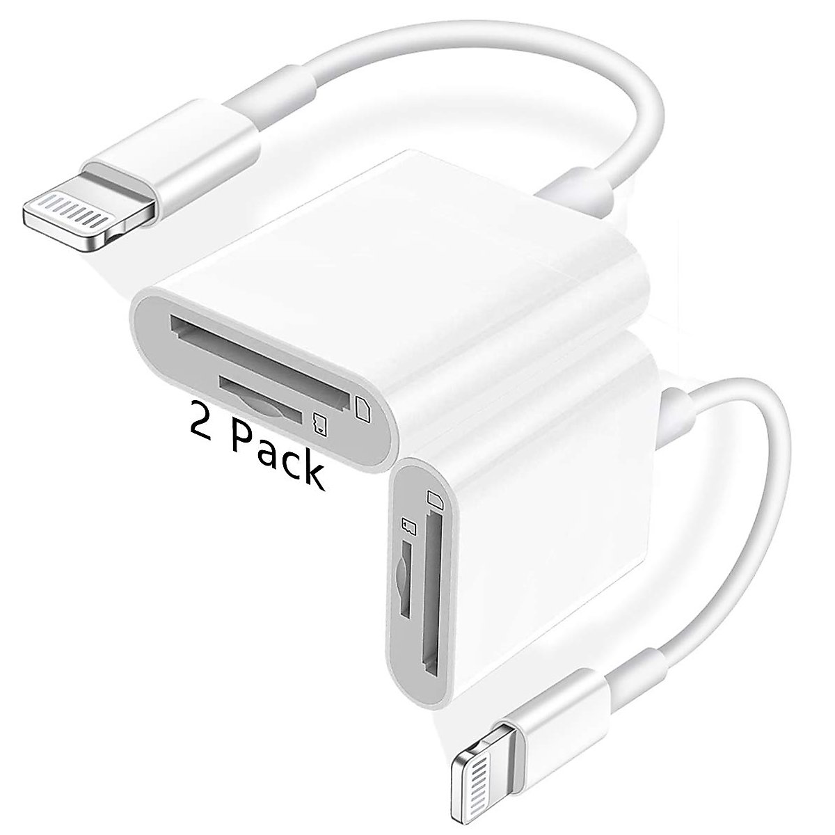 2 Pack-SD Card Reader for iPhone iPad Camera, 2 in 1 Lightning to SD & TF Card Reader Adapter Portable Micro SD Card Reader for iPhone 14/13/12/11/X/XR/8/7/iPad, No Application Required,Plug and Play