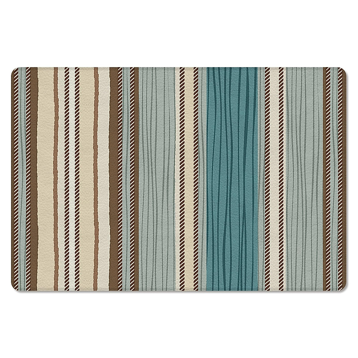 Teal Blue Green Striped Boho Antifatigue Kitchen Bath Door Mat Cushioned Runner Rug,Washable Welcome Floor Sink Mat,Antique Southwestern Native Pattern Tribal Non-Slip Comfort Standing Doormat,18"x30"