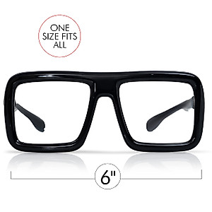 Skeleteen Black Oversized Thick Glasses – Shiny Square Frame Old Man Nerd Costume Accessory Clear Lens Spectacles for Adults and Children