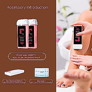 Waxfans Wax Roller Kit, Wax Roller,Wax Warmer*1,Wax Roller*4,Wax Strip*100, After Wax Treatment Spray*1,Clean Oil Bag*5