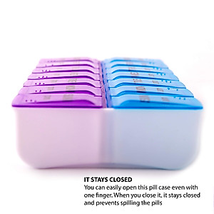 Pill Box Organizer Case, 14 Compartments, 7 Daily AM PM Slot, 2 Times a Day, Weekly dosis, Medicine Holder/Container, Ideal/Medication, Vitamin, Supplement, Medicine, Pills. Perfect Travel & Purse
