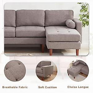 Kingfun 80" W Sectional Sofa Couch, L Shaped Couch with Reversible Chaise, Convertible Sofa Couches for Living Room, Mid Century Modern Linen with Tufted Seat Cushion for Small Space, Grey