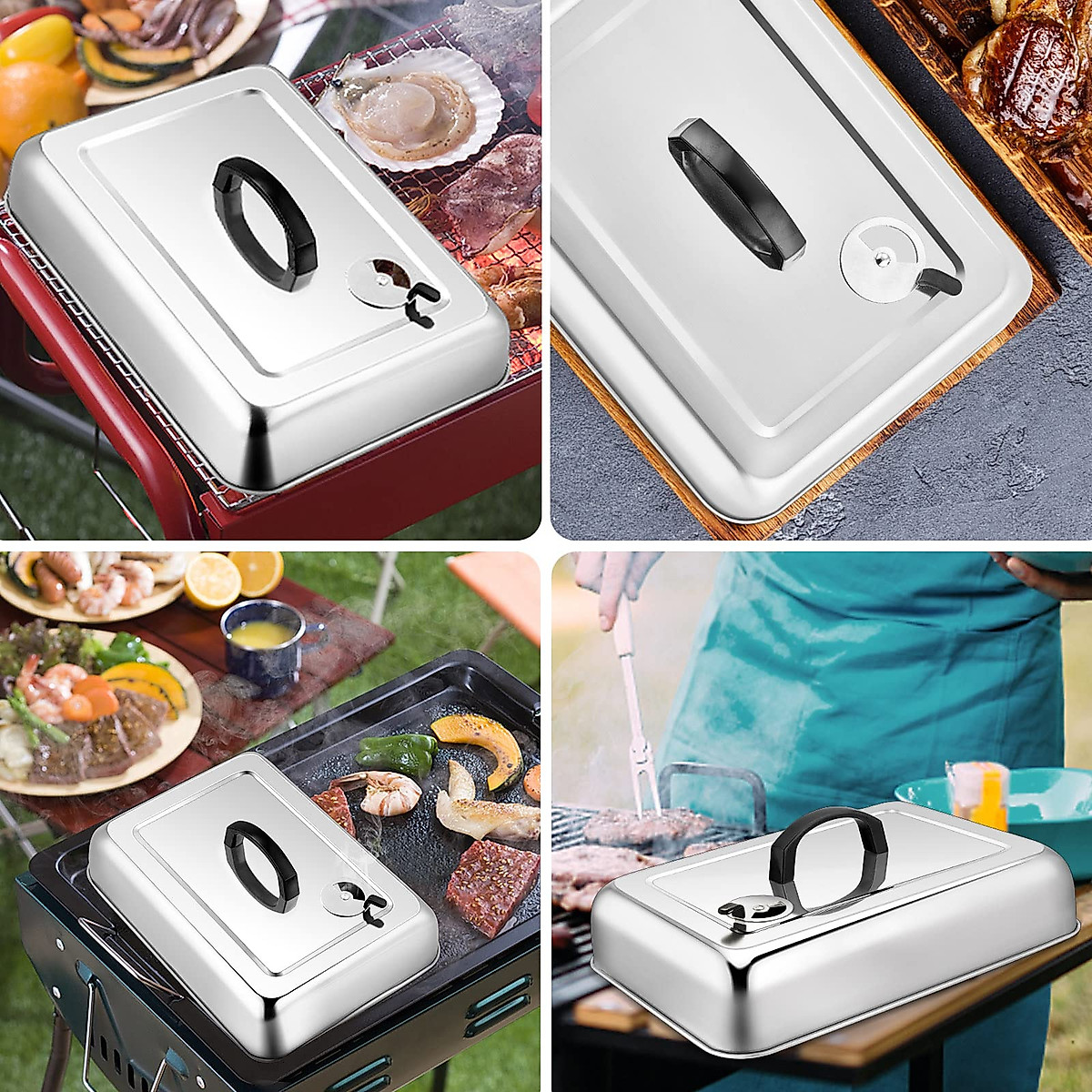 Leonyo 13" Rectangular Basting Cover with 11"x 9" Cooling Rack, Cheese Melting Dome & Wire Rack for Baking, Griddle Accessories with Steam Dome Lids Baking Racks for Oven, BBQ Flat Top Grill Cooking