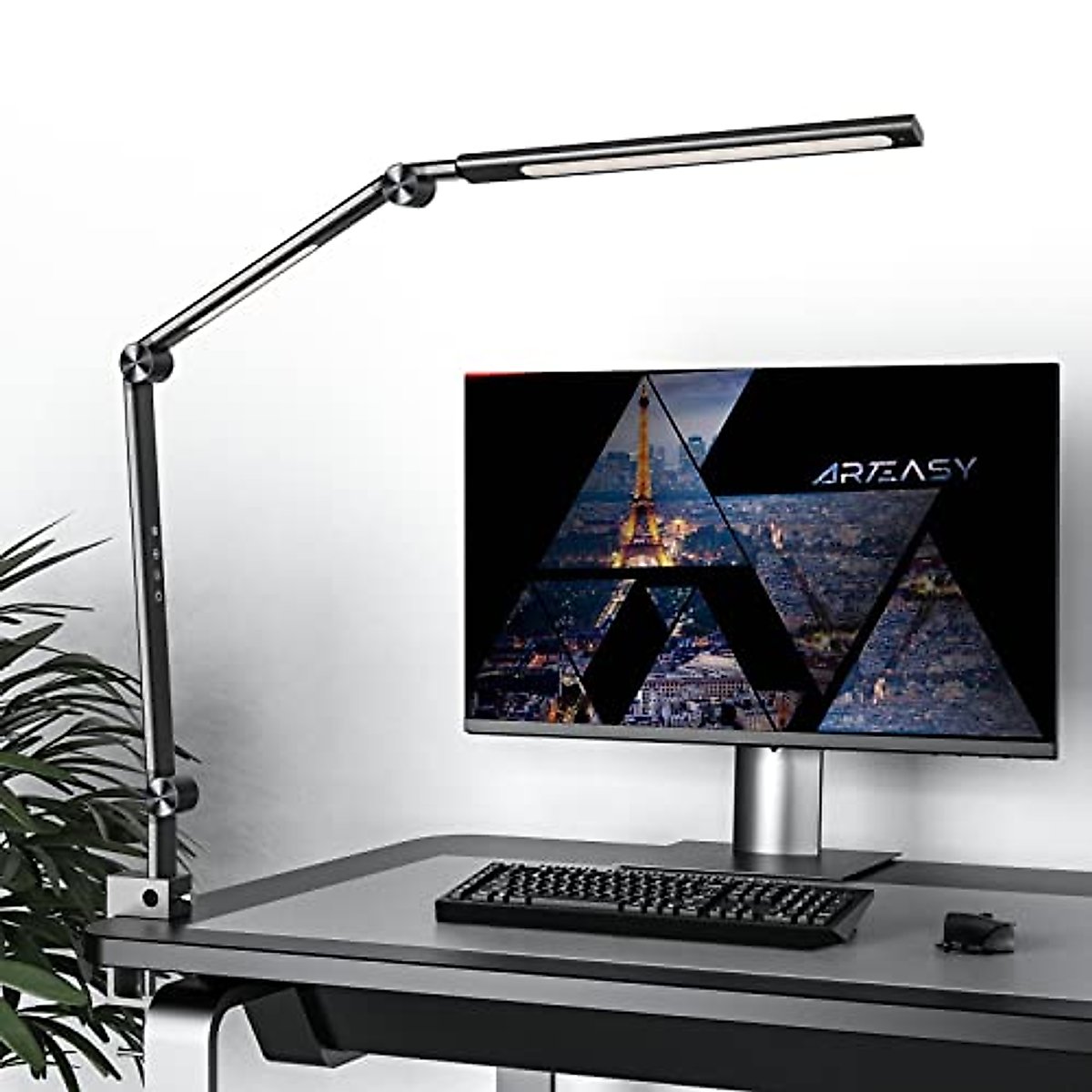 Arteasy LED Desk Lamp, Desk Light for Home Office, Dual Light Source, Eye-Caring Optical Lens, 5 Color Modes & Brightness, Swing Arm Office Lamp, Clamp Lamp with Timer/Memory Function, 18 W(Black)