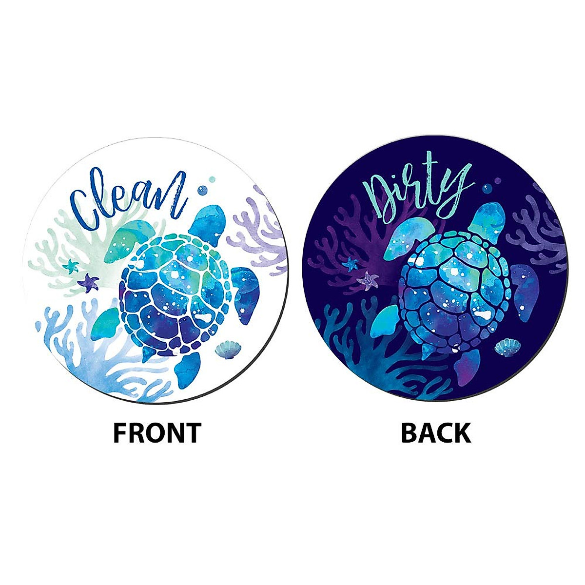 WIRESTER 3.5 inch Dishwasher Clean Dirty Flip Sign Double-Sided Decoration for Kitchen Dishwasher Washing Machine, Blue Sea Turtle