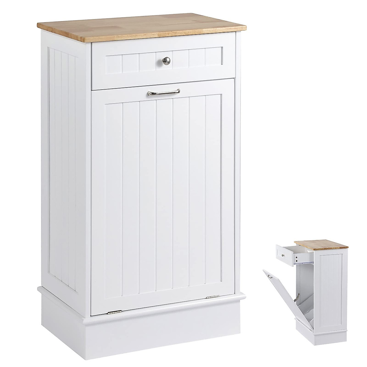 LOUVIXA Tilt Out Trash Bin Cabinet Dog Proof Trash Can Holder Kitchen Island with Garbage Bin or Tilt Out Laundry Hamper (White)