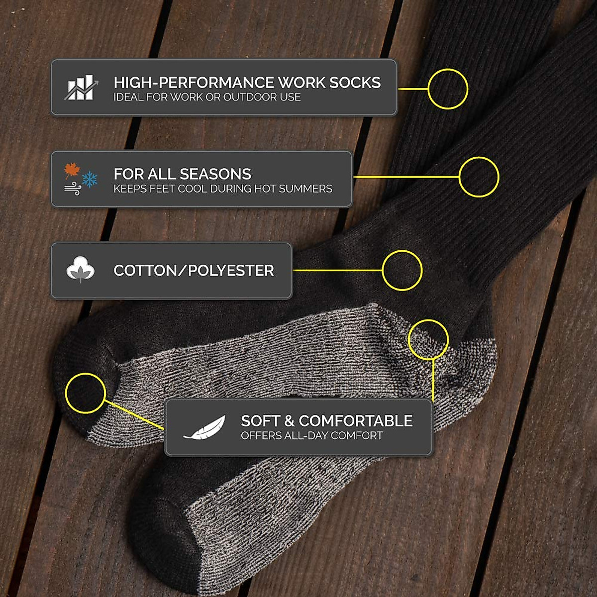 HOT FEET Men's Socks, Cotton Crew Socks for Men, Cushioned Boot Socks for Men, Work Socks for Men, Moisture Wicking Socks Men - Size 10-13, 10 Pairs, Black