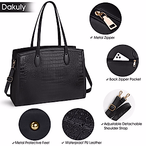 Laptop Bag for Women 15.6 Inch Laptop Tote Bags PU Leather Lightweight Womens Computer Bag Office Shoulder Bag Handbag Large Capacity Work Briefcase Bag 2PCs Black Crocodile Pattern