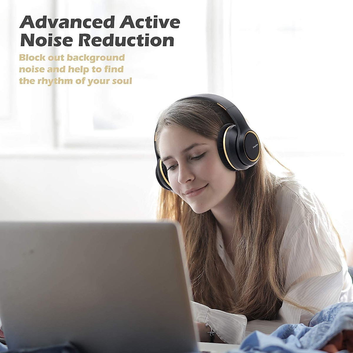 Srhythm NC15 Noise Cancelling Headphones Bluetooth Over-Ear Headset with Mic for Teens, Adults Online Class/Home Office/TV/PC/Phone