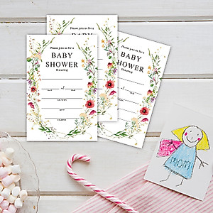 WwongxianB Set of 25 Baby Shower Wildflower Invitations with Envelopes, Fall Wreath Invites for Gender Neutral, boy or girl, Invites for Gender Reveal Party, Baby Sprinkle, Baby Shower-010