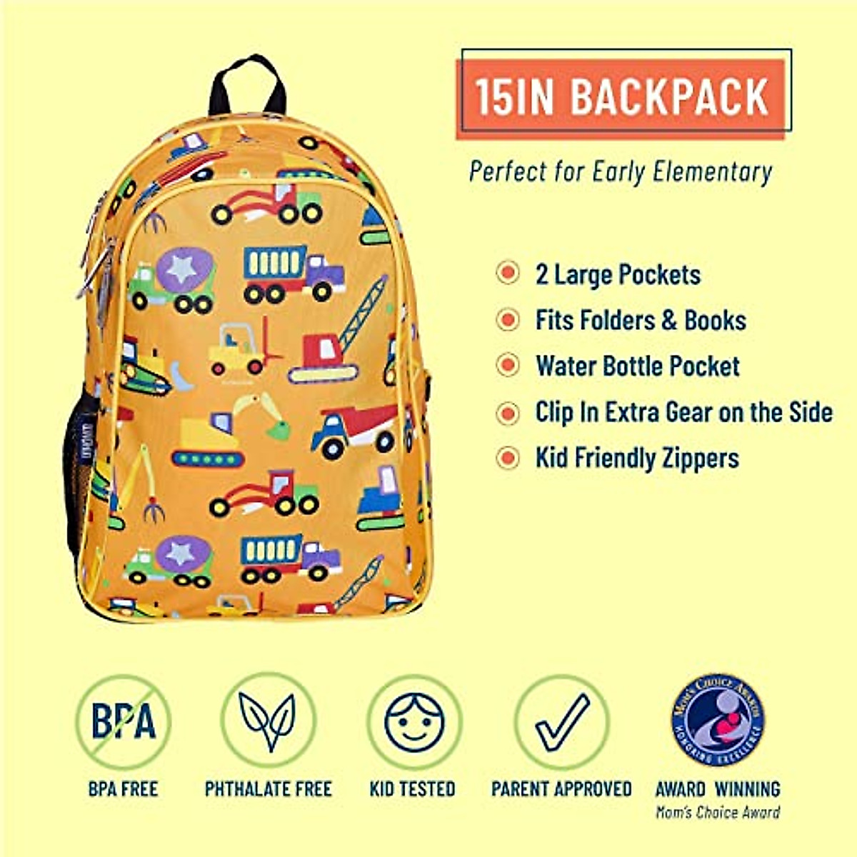 Wildkin 15 Inch Kids Backpack Bundle with Lunch Bag (Under Construction)