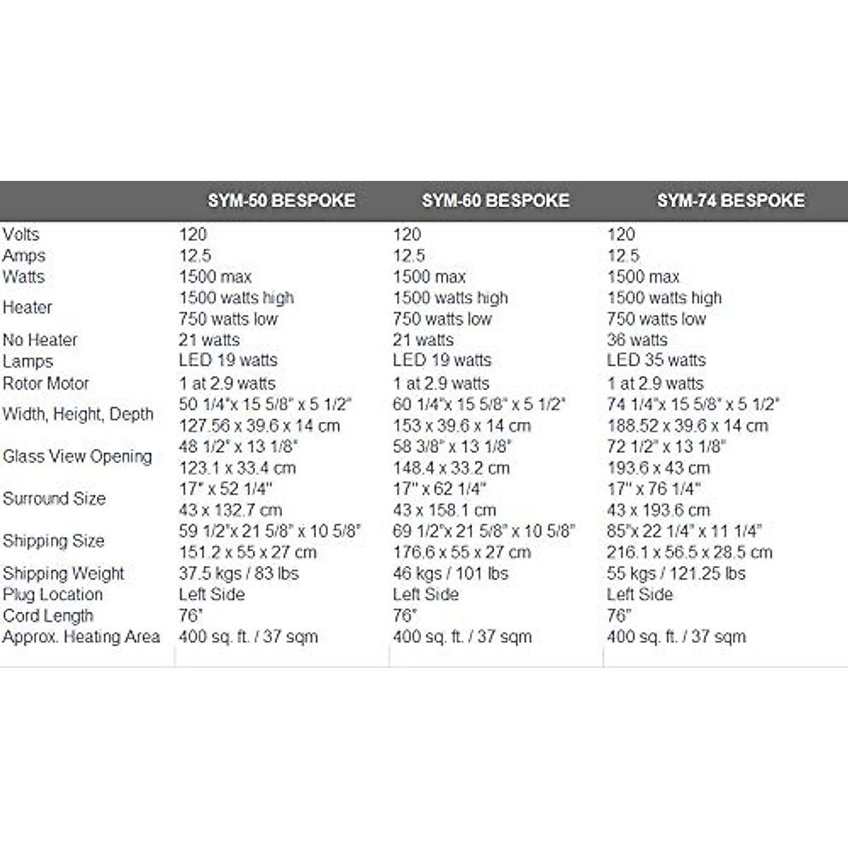 Amantii SYM-74-BESPOKE Symmetry Series Bespoke 74-Inch Built-in Electric Fireplace with Remote, Ember Media, Black Steel Surround