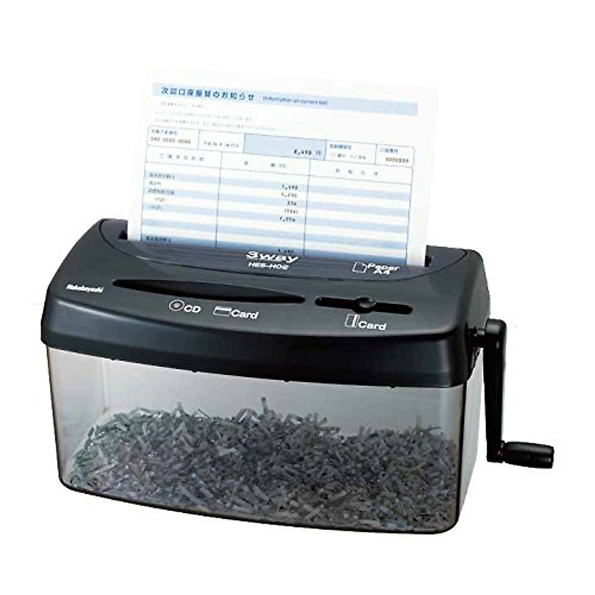 Nakabayashi Co.,Ltd 3 Ways Manual Shredder for Paper&Card&CD/DVD,One Piece of Letter Size/A4 Size,Capacity of 3.3L(Black)
