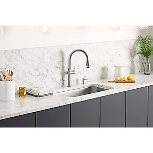 Kohler R22153-SD-VS Rune Single Handle Kitchen Faucet with Pull Down Sprayer and Soap Dispenser, Vibrant Stainless
