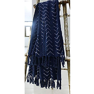 Trade Star 50 x 70 Inch Indigo Hand Block Printed Throw Blanket Boho Mudcloth Throw with Tassels Cozy Wrap Blanket Decorative Bed Throw (Pattern 7)
