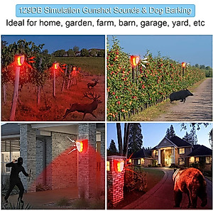 WONFAST Solar Motion Sensor Alarm Light Outdoor,Dog Barking&Gunshot Sound 129db Loud Noise Maker Strobe Light Warning Lamp for Home Villa Farm Barn Yard Chicken coop