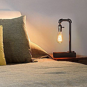 HAITRAL Retro Vintage Table Lamp- Industrial Loft Style Steam Punk Lamp with Wood Base Iron Piping Desk Lamp for Bedside, Living Room, Kitchen, Café, Pub, Dorm, Set of 2