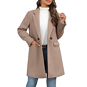 Ebifin Women's Notch Lapel Double Breasted Trench Coat Peacoat Winter Casual Long Blazer Jacket Overcoat XX-Large