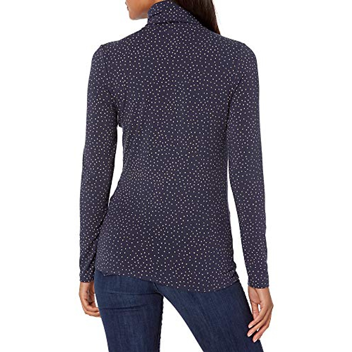 Amazon Essentials Women's Long-Sleeve Turtleneck (Available in Plus Size), Camel Navy Dots, Medium