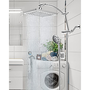 Hibbent High Pressure 8 Inch Rainfall Shower Head/Handheld Showerhead Combo/Adjustable Shower Extension Arm, 7-Spray, 71 Inch Shower Hose, Chrome