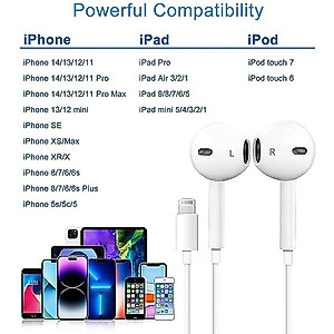 Apple Earbuds for iPhone Headphones Wired, Earphones with Lightning Connector [MFi Certified] Built-in Microphone & Volume Control, Noise Isolating Headsets for iPhone 14/13/12/11/XR/XS/X/8/7/SE-White