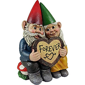 DWK World of Wonders Gnome & Forever - Adorable Hand-Painted Gnome Couple in Love with Heart-Shaped Forever Wood Slice Indoor Outdoor Figurine Cute Romantic Home Garden Patio Lawn Accent, 6.5-inch