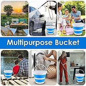 Fishing Bait Bucket with Portable Aerator 4 Gallons Collapsible Live Fish Minnow Bucket with Lid Live Bait Container Utility Fishing Pail Outdoor Camping Organizer (Blue-Bucket)