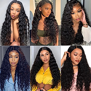 Kropan Water Wave Lace Front Wigs Brazilian Virgin Human Hair 13X4 Lace Frontal Wigs 180% Density Pre Plucked With Baby Hair Natural Black Wigs 18 Inch