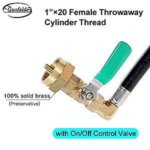 GUOFALDE 3FT POL Propane Refill Adapter Hose, for POL Type 1LB Propane Refill Hose 350PSI High Pressure Camping Grill, with ON/Off Control Valve, 1LB Tank Bottle Adapter Connection