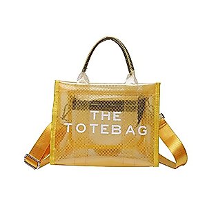 Clear Tote Bag for Women, Small Transparent PVC Tote Bag Women Shoulder/Crossbody Bag Top Handle Mesh Tote with Zipper and Pockets, Waterproof Beach Bag