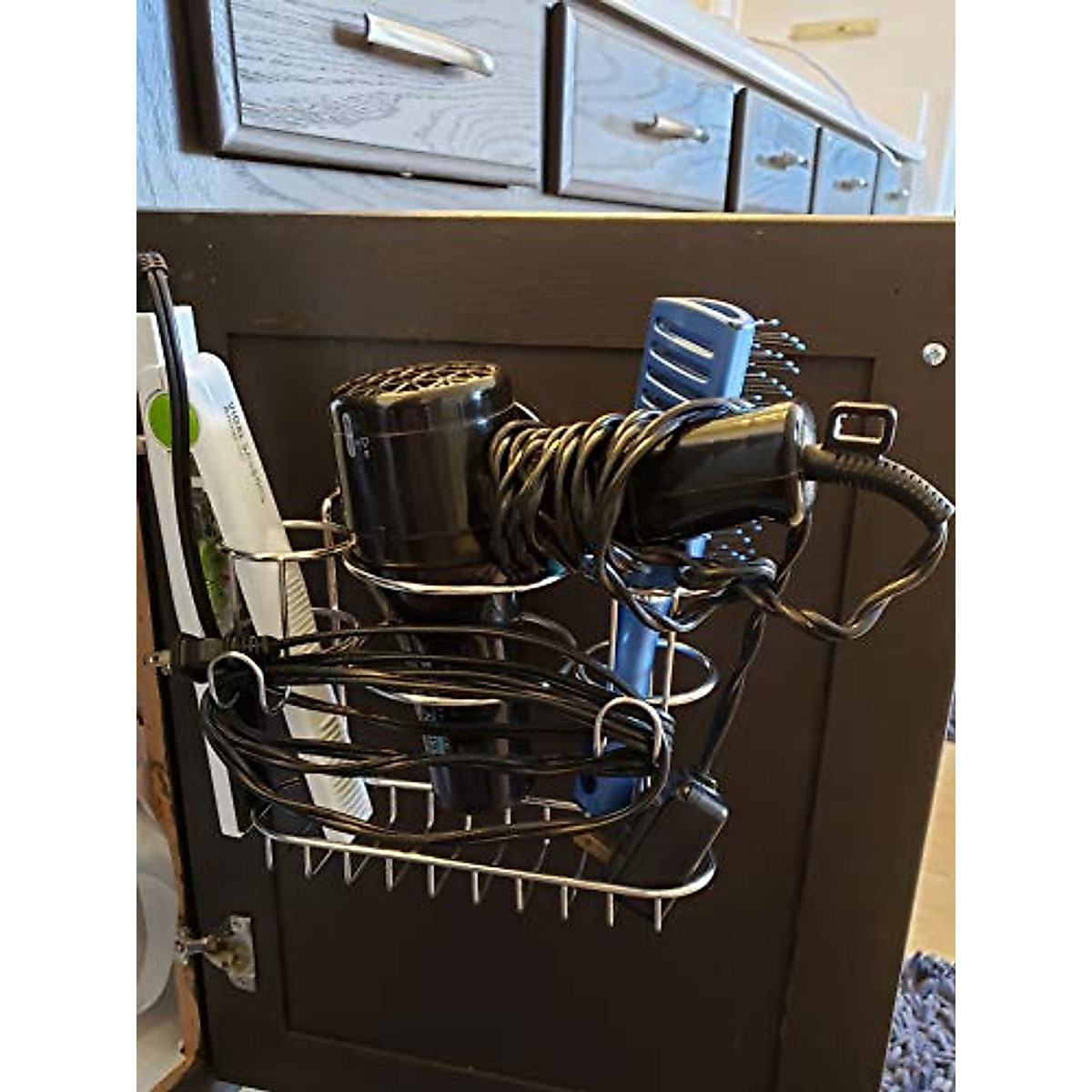 SIMPLELIFE Hair Dryer Holder Wall Mount Curling Iron Flat Iron Organizer, Hidden in Cabinet, NO Scuff Marks,(Improved Design) hairdryer Straightener Hair Brush Home Storage, Suction Cup (Cabinet)