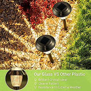 Glass Solar Lights Outdoor Waterproof - 8 Pack Solar Garden Pathway Lights Auto On/Off, Decorative Stainless Steel Landscape Lighting for Patio Lawn Yard Walkway Driveway Decoration