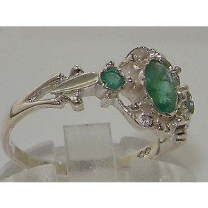 LetsBuyGold 925 Sterling Silver Real Genuine Emerald Womens Trilogy Engagement Ring - Size 6