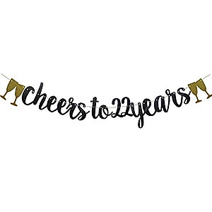 Cheers To 22 Years Banner,Pre-Strung, Black Paper Glitter Party Decorations For 22ND Wedding Anniversary 22 Years Old 22ND Birthday Party Supplies Letters Black ZHAOFEIHN