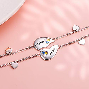FLYOW Mother Daughter Bracelets Set for 2 Sterling Silver Mother Child Bracelets Heart Jewelry Birthday Mother's Day Bracelet for Women Grandma Mother Daughter
