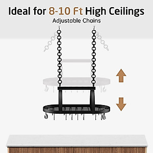 KES Ceiling Pot Rack 34-Inch Hanging Pot Rack for Kitchen Oval Pot and Pan Rack Matte Black Pot Hanger with 20 S Hooks, KUR221S85-BK