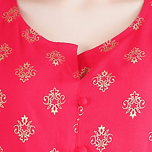 Arayna Women's Rayon Printed Kurta with Skirt Set, Red, Large