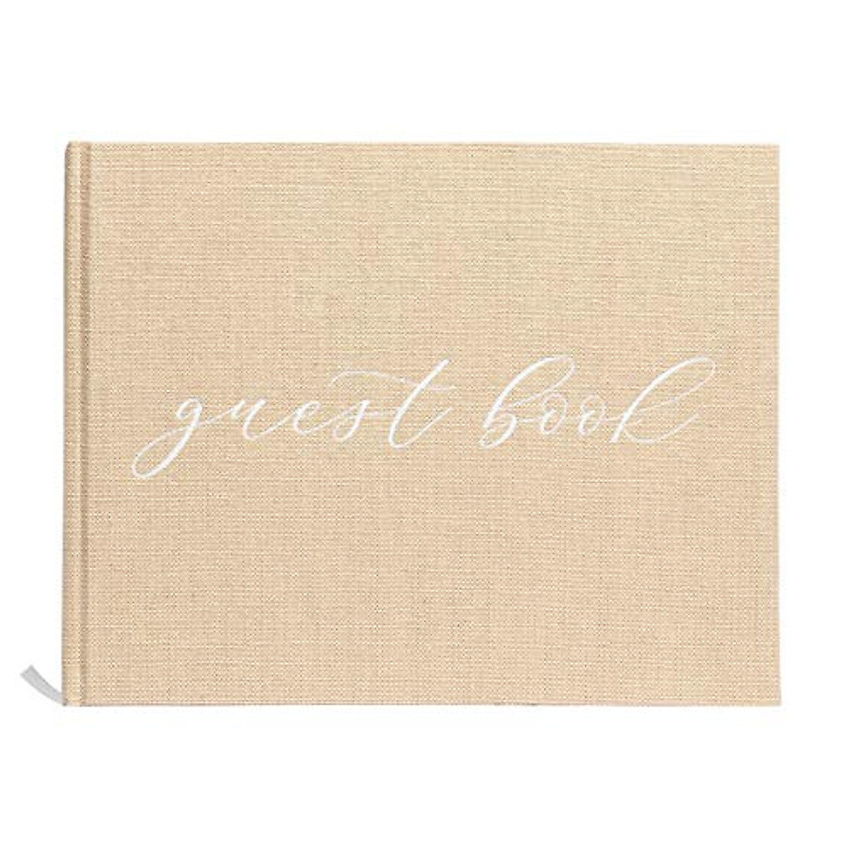 Pearhead Linen Beige Wedding Guest Book with White Script, Elegant Wedding, Rustic Wedding, Simple Wedding Décor, Bridal Shower Gift, Ivory