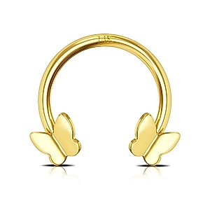 Jewseen 14K Solid Gold Cartilage Earring Hoop CZ Septum Ring 16g Daith Piercing Jewelry Butterfly Helix Piercing Jewelry for Women Men